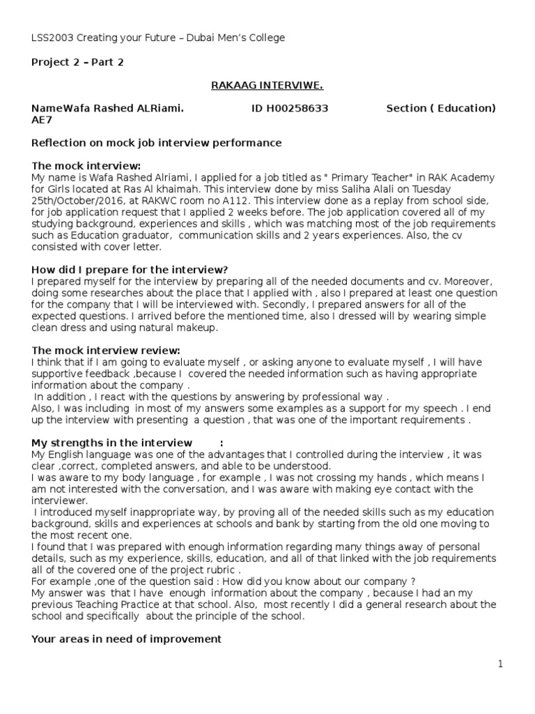 Project 2 Job Interview Reflection 1 Job Interview ion Free