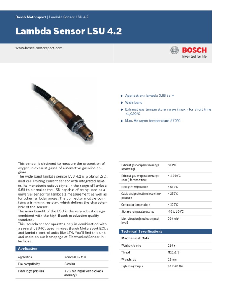 Bosch Lambda Sensor LSU 4.2 Datasheet | PDF | Computers | Technology ...