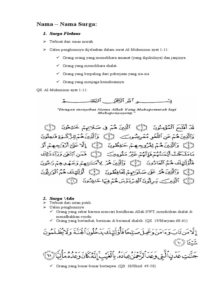 Nama-Nama Surga Dan Neraka Beserta Penjelasannya | PDF