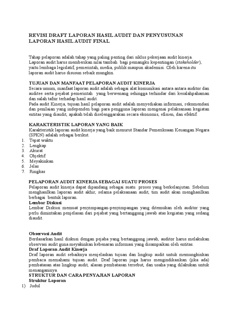 Revisi Draft Laporan Hasil Audit Dan Penyusunan Laporan Hasil Audit ...