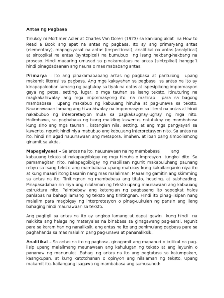 Antas NG Pagbasa | PDF