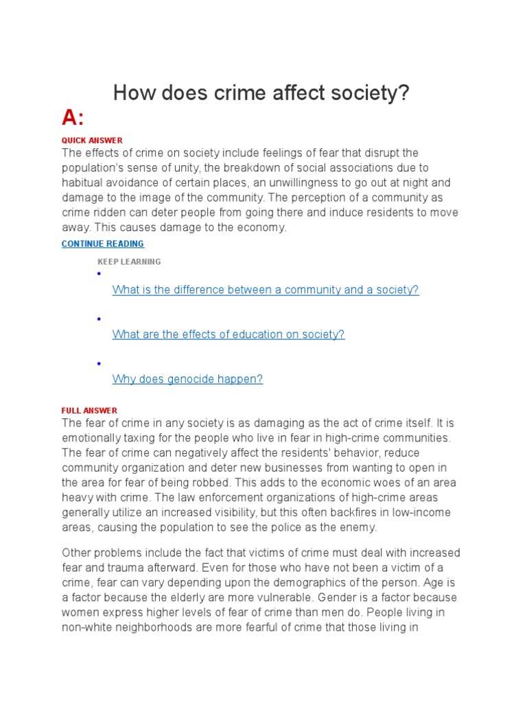 Impact of Crime on Community Unity | PDF | Crime & Violence | Crime ...