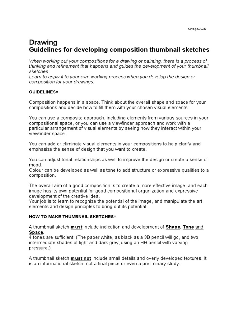 Drawing Guidelines For Thumbnail Sketches 2016 | PDF