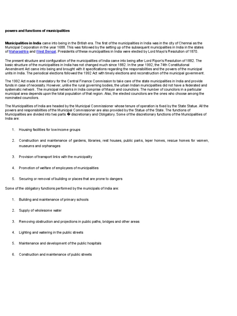 Powers and Functions of Municipalities | PDF | Freedom Of The Press ...