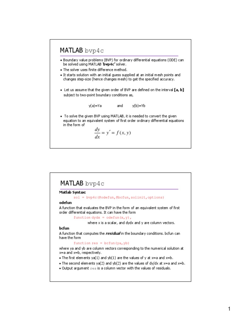 C7 MATLAB bvp4c PDF | PDF | Ordinary Differential Equation | Boundary ...