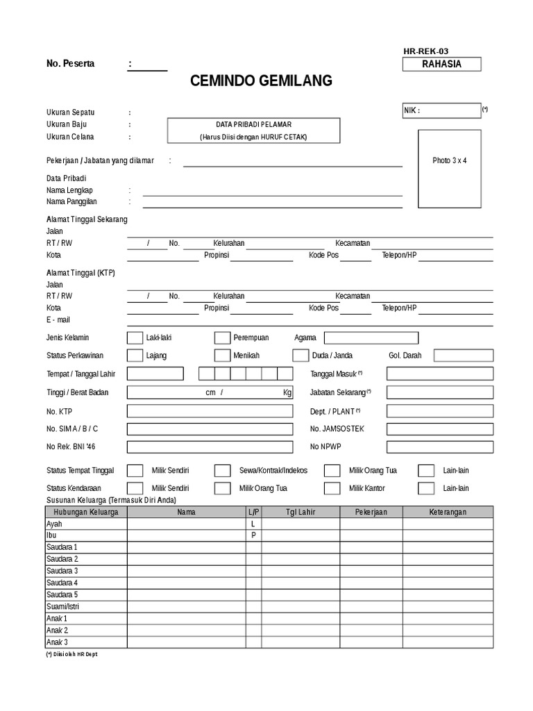 Formulir Data Diri Pelamar Kerja | PDF | Karier & Perkembangan | Hukum