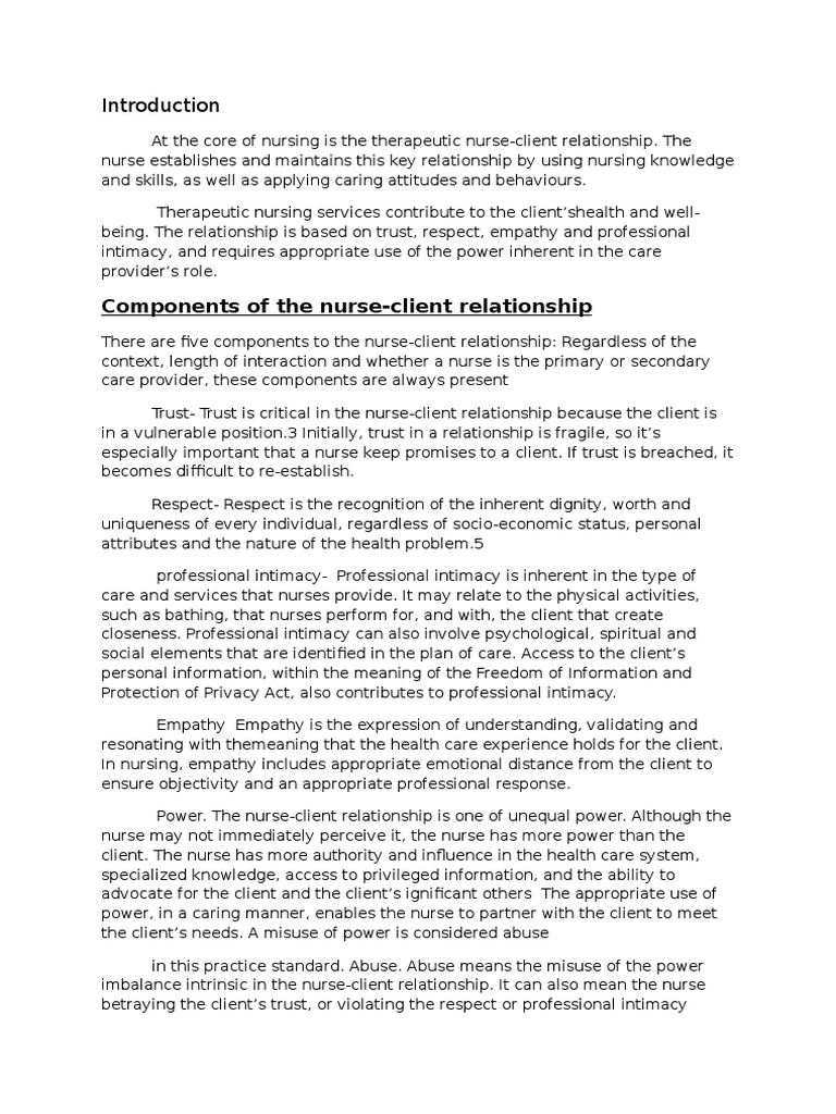 Therapeutic Nurse Client Relationship | PDF | Intimate Relationships ...