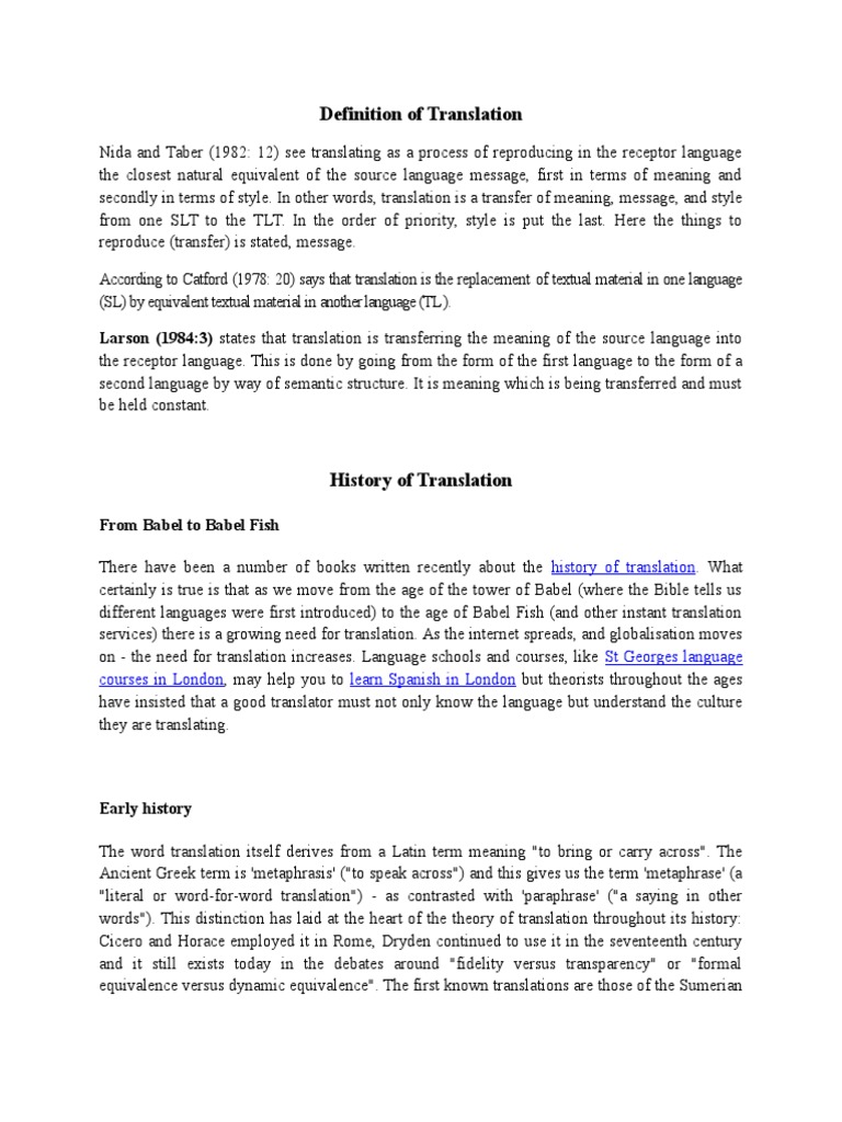 Definition and History of Translation | Download Free PDF ...