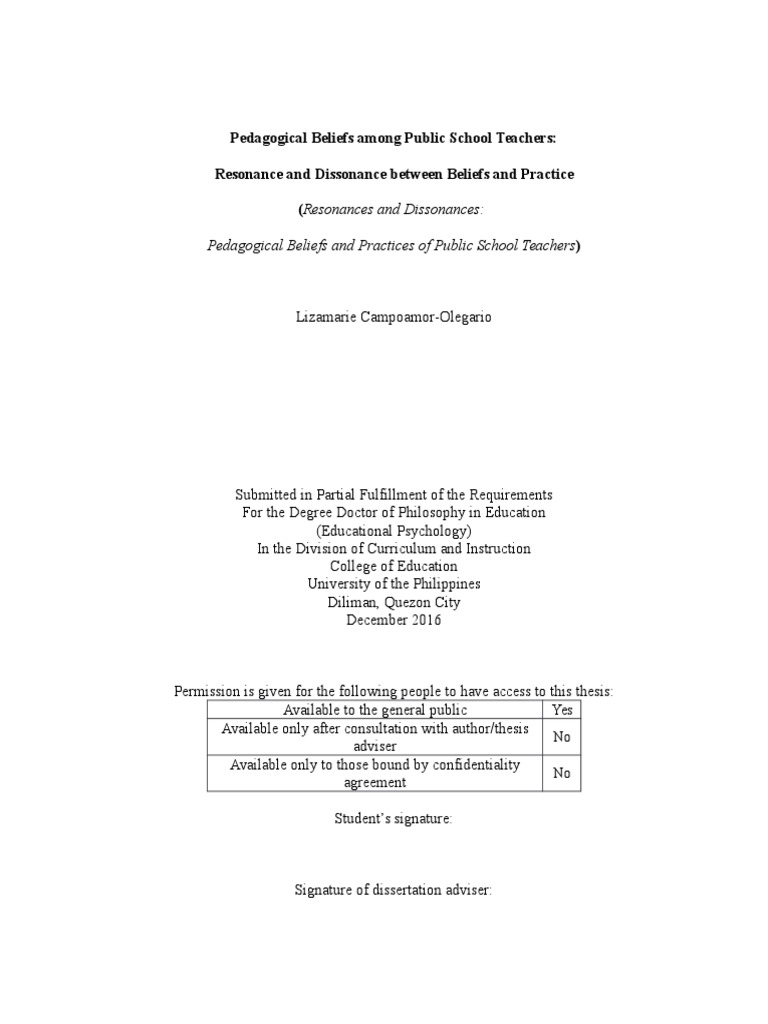 Lcolegario Dissertation Preliminary Pages | PDF | Thesis | Doctor Of Philosophy