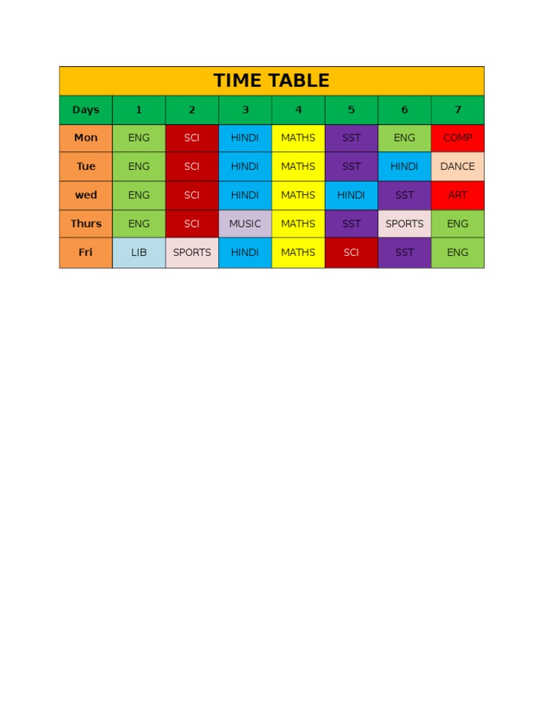 Weekly School Timetable Overview | PDF | Language Arts & Discipline ...