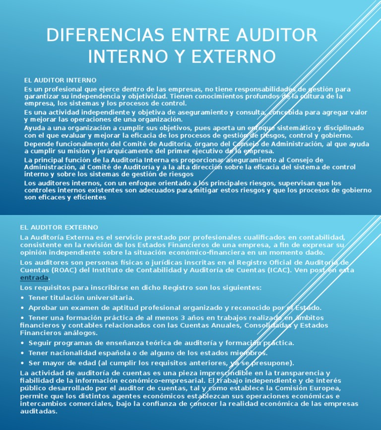 Diferencias Entre Auditor Interno y Externo | PDF | Contralor | Auditoría financiera