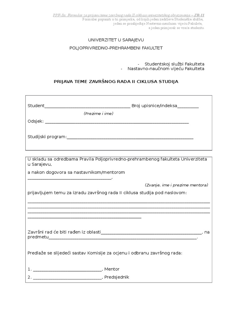 Prijava Za Master Rad | PDF