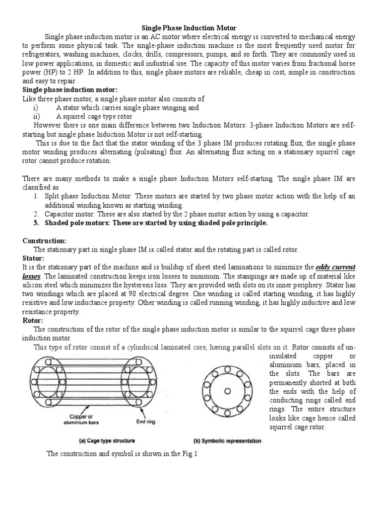 Single Phase Induction Motor Overview | PDF | Electric Motor | Components