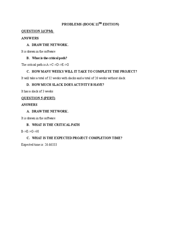 Problems (Book 11 Edition) Question 1 (CPM) Answers: It Is Drawn in The Software | PDF