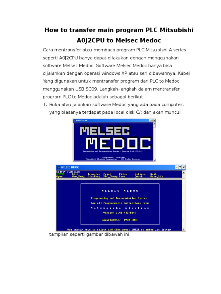How To Transfer Main Program PLC Mitsubishi A0J2CPU To Melsec Medoc | PDF