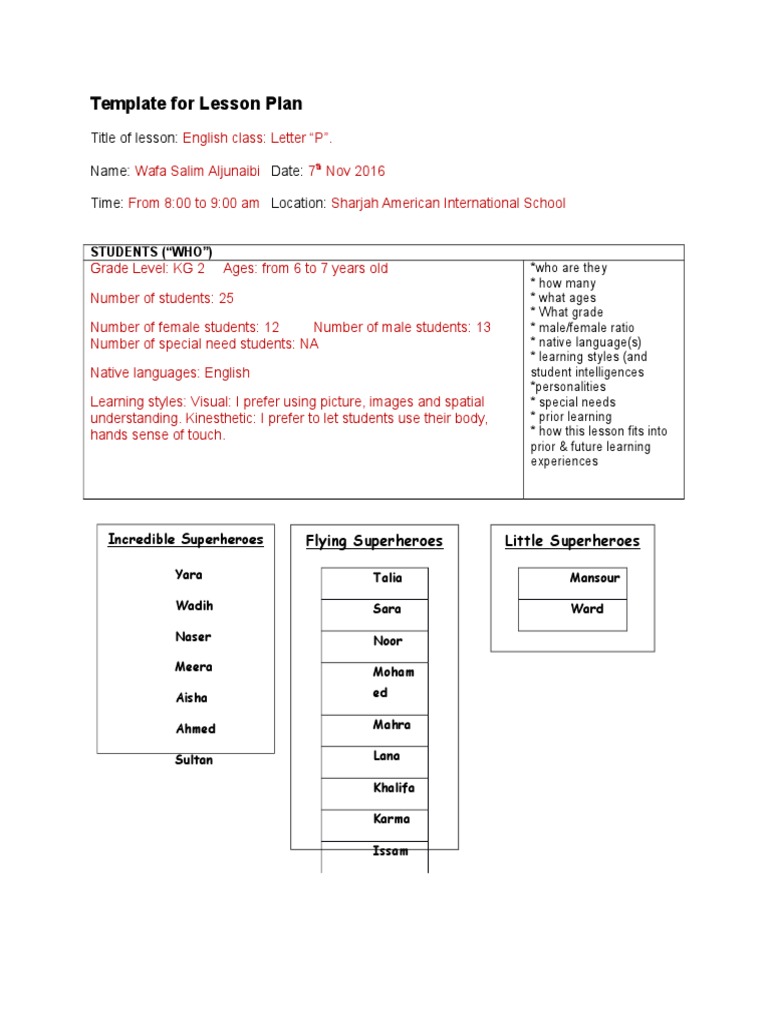 Template For Lesson Plan2 Level2 | PDF | Learning Styles | Classroom