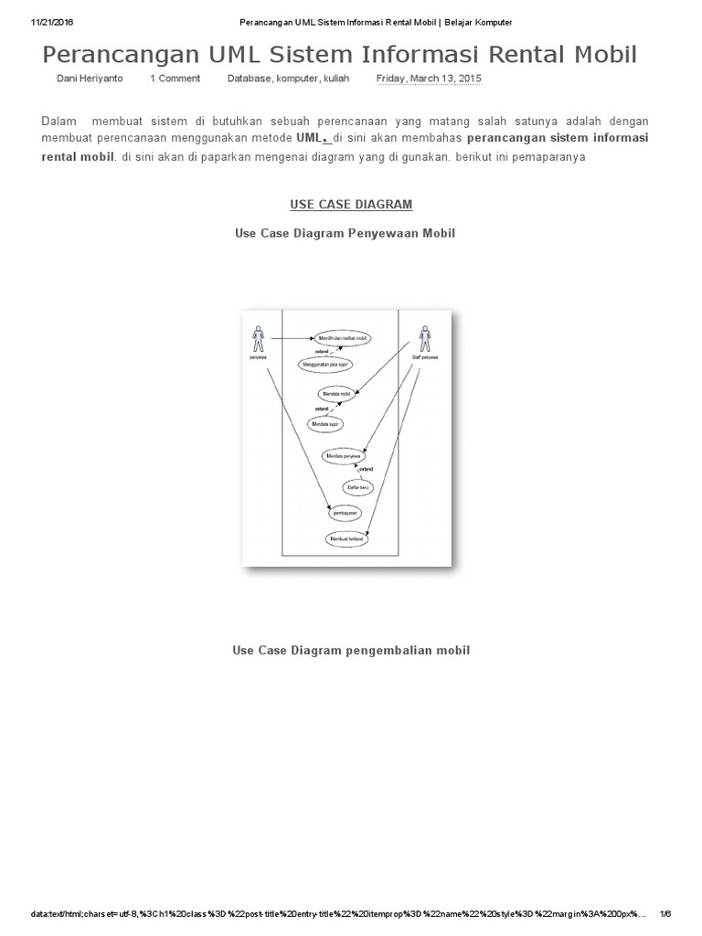 Perancangan UML Sistem Informasi Rental Mobil | PDF