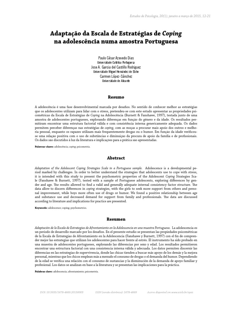 Estratégias de Coping PDF | PDF | Emoções | Psicologia