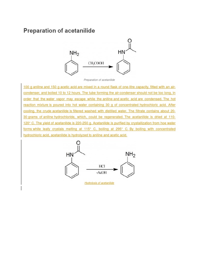 Preparation of Acetanilide | PDF | Cooking, Food & Wine | Science ...