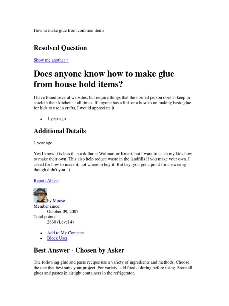 How To Make Glue From Common Items | PDF | Adhesive | Spoon
