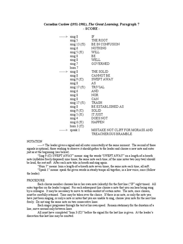 Cardew - Score. The Great Learning. Paraghraph 7 | PDF