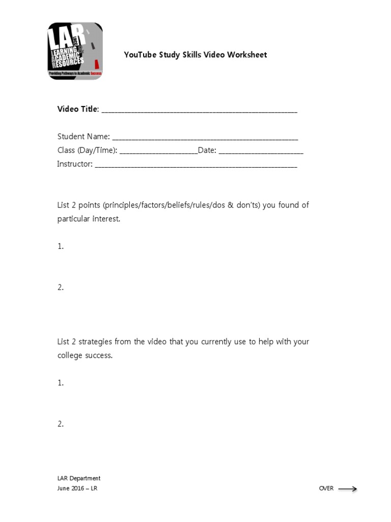 YouTube Study Skills Worksheet | PDF | Career & Growth | Computers