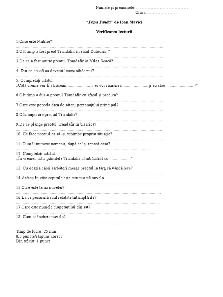 Test Lectura Popa Tanda | PDF