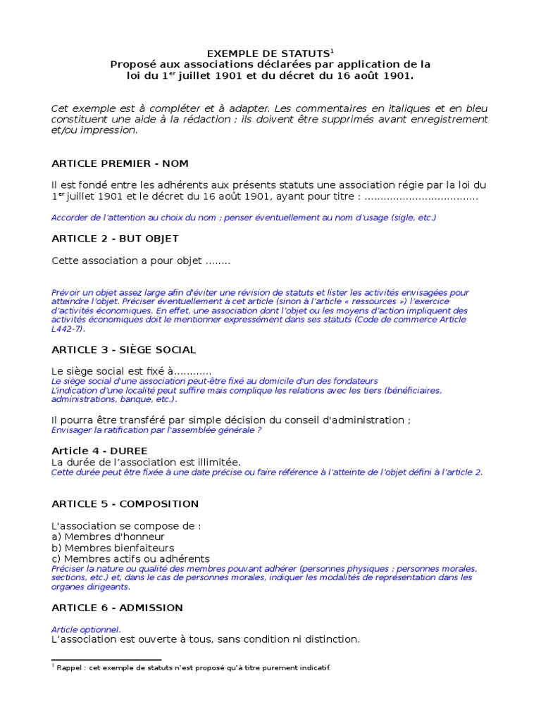 Exemple de Statuts D Association | PDF | Statuts | Conseil d'administration