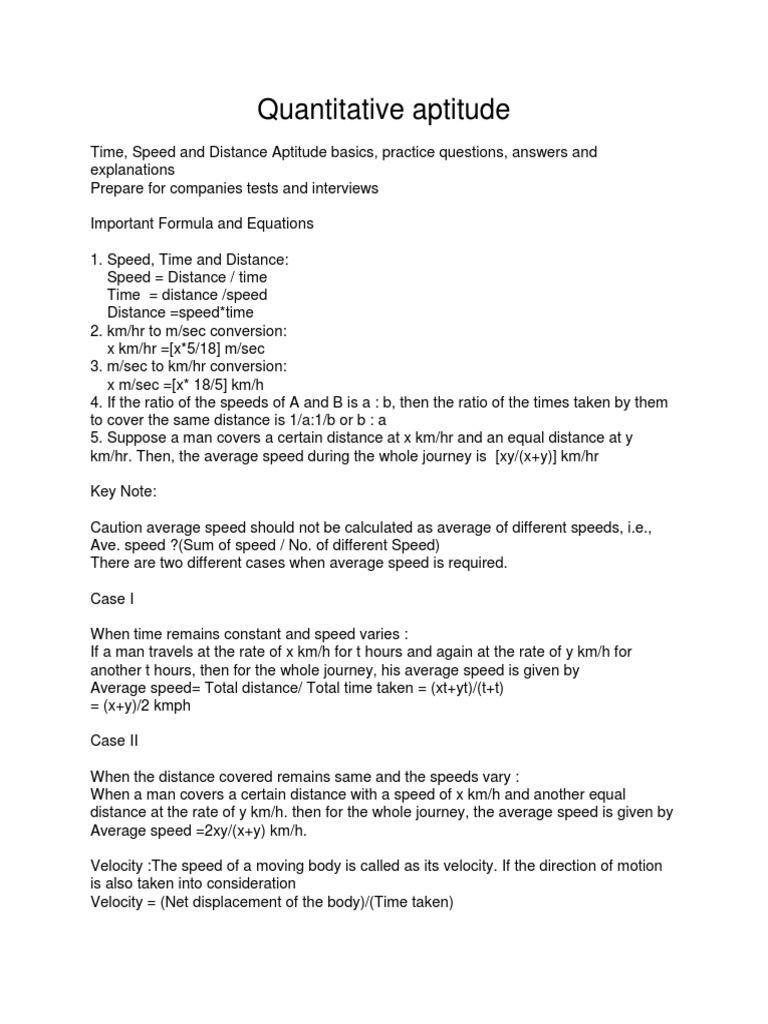 Quantitative Aptitude Formulas | PDF | Speed | Probability