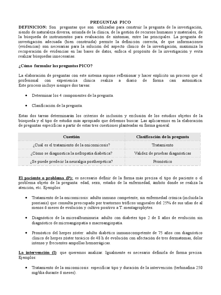 Preguntas Pico | PDF | Diagnostico medico | Medicina CLINICA