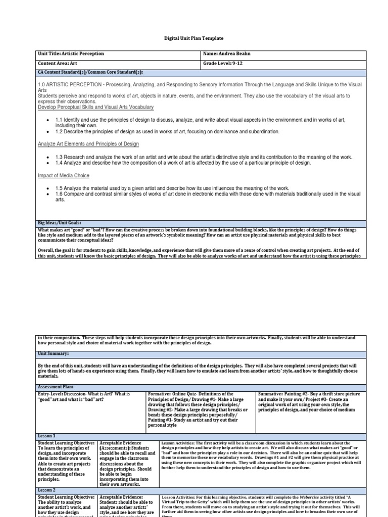 Digital Unit Plan Template 2 | PDF | Perception | Design