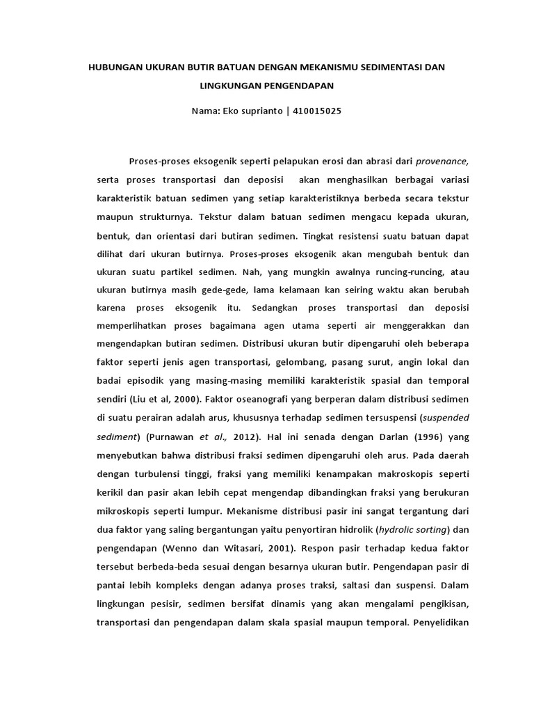 Hubungan Ukuran Butir Batuan Dengan Mekanismu Sedimentasi Dan ...