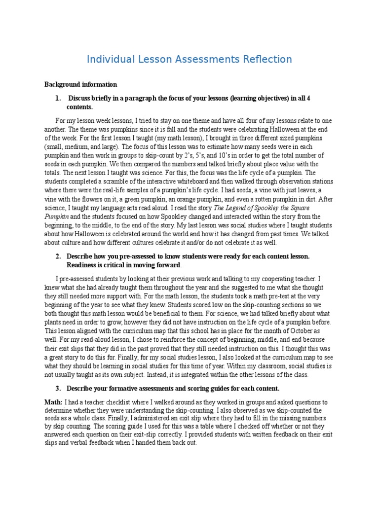 Lesson Week Reflection | PDF | Educational Assessment | Pedagogy