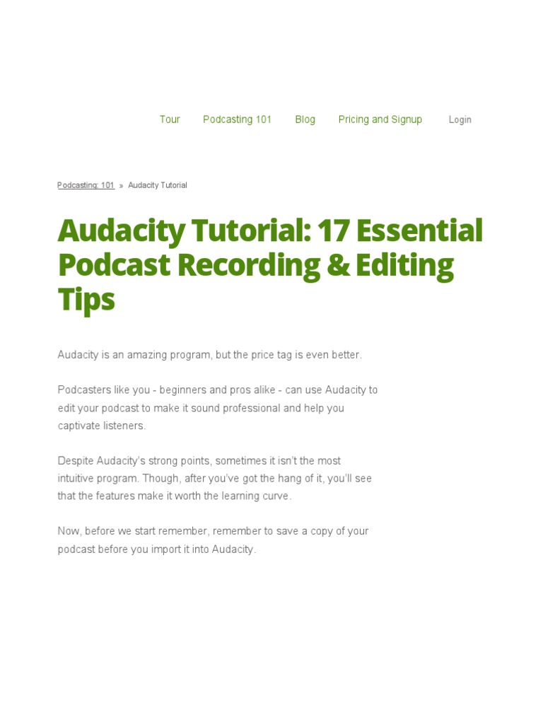 Audacity Tutorial 17 Essentials | PDF | Equalization (Audio) | Microphone