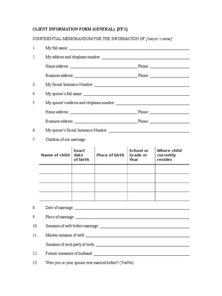 Cle Client Info Form | PDF