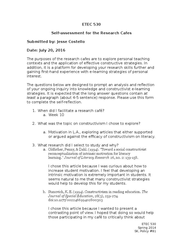 Jesse Costello 2014 Etec 530 Self-Reflection Research Cafe Assignment ...