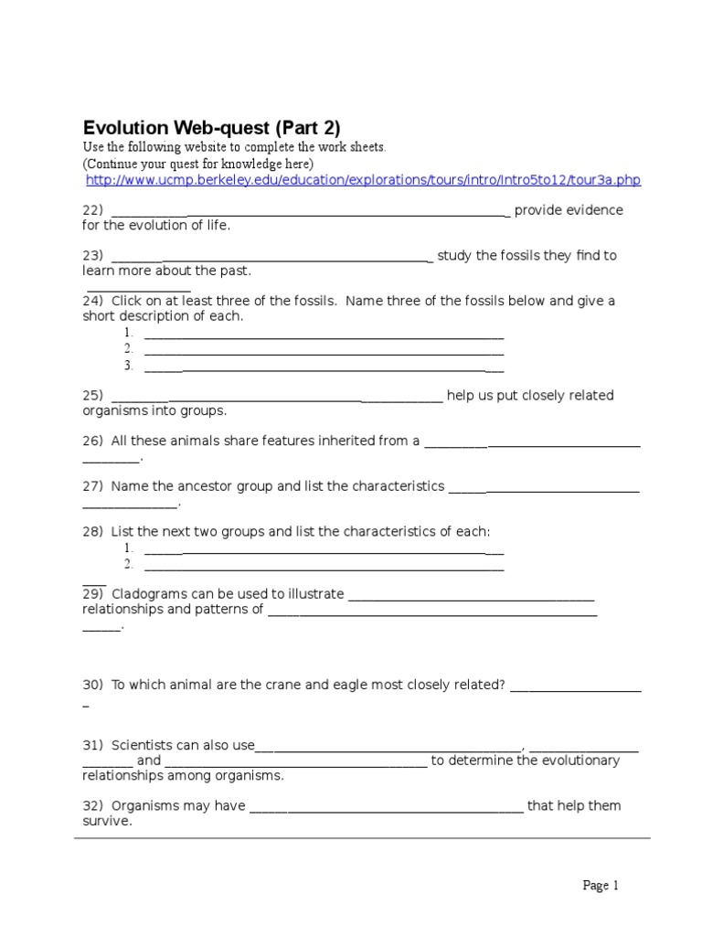 Evolution Web Quest-Part2 | PDF | Science & Mathematics | Teaching ...