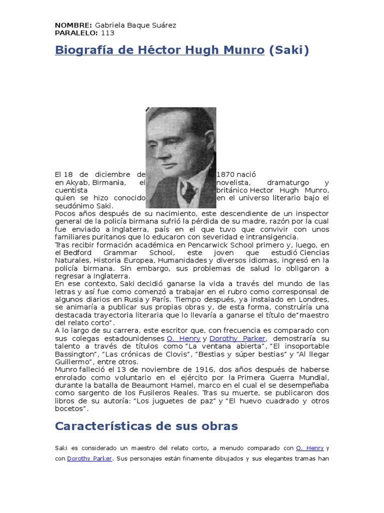 Biografía de Héctor Hugh Munro