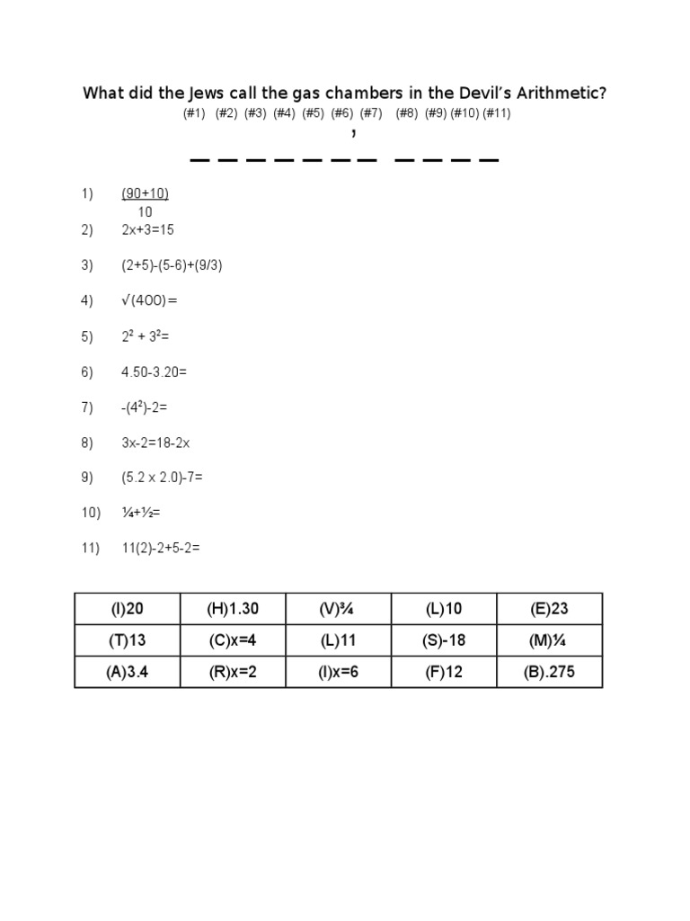 Puzzle for "The Devil's Arithmetic" | PDF | Teaching Methods & Materials