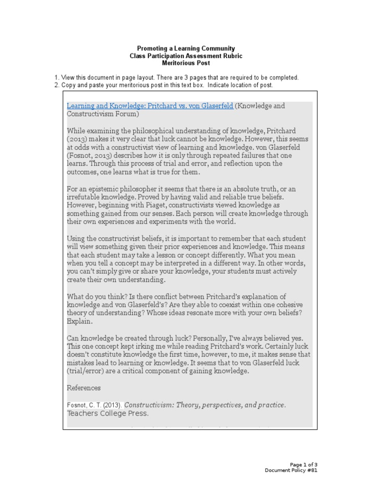 2016 Etec 530 Participation Rubric - Module B | PDF | Constructivism (Philosophy Of Education ...