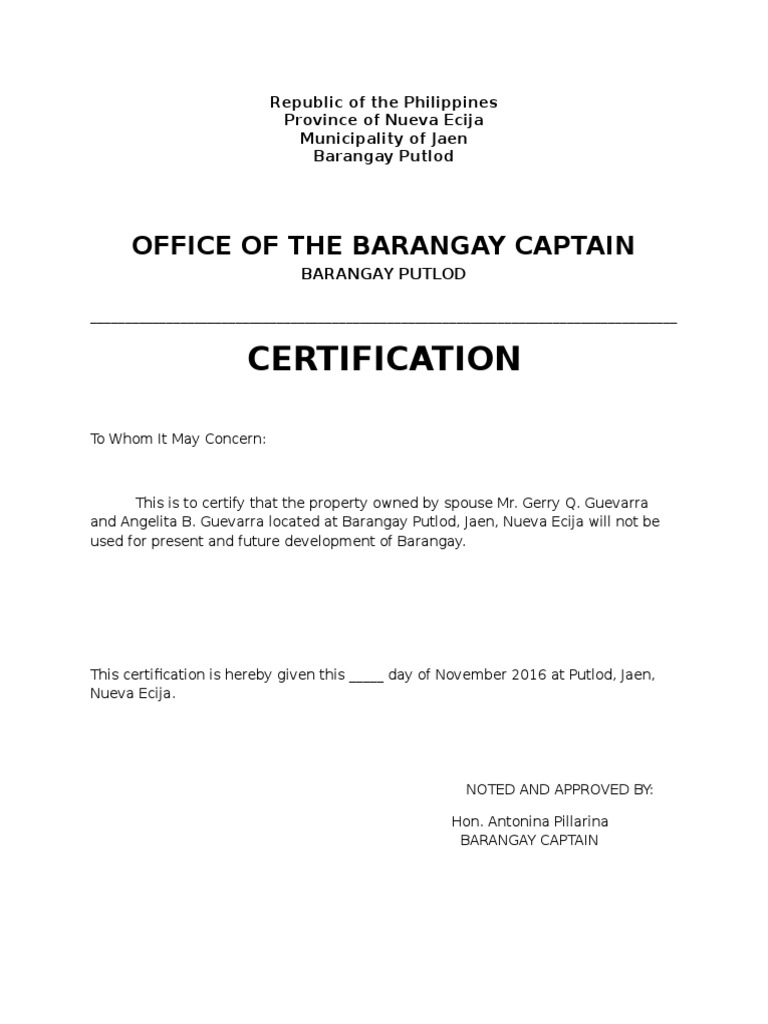 Property Development Certification - Putlod | PDF
