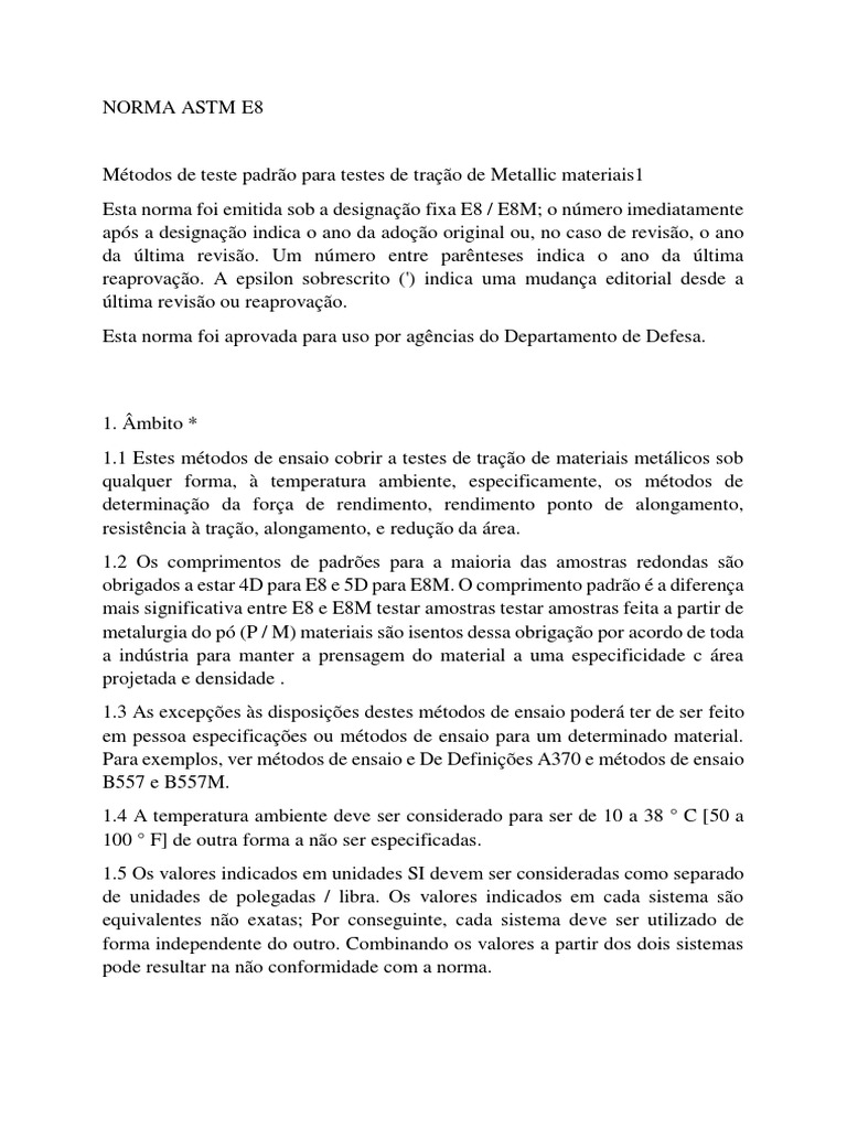 Astm E8 Traduzida | PDF | Estresse (Mecânica) | Science
