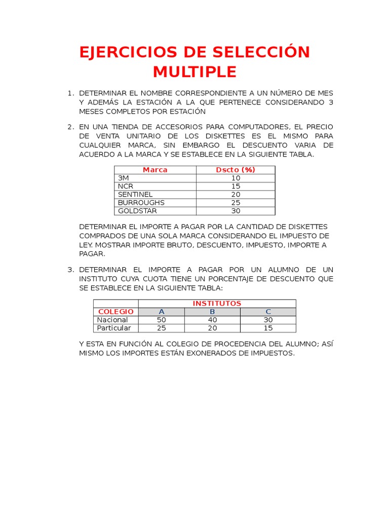 Ejercicios de Selección Multiple | Descargar gratis PDF | Interés ...