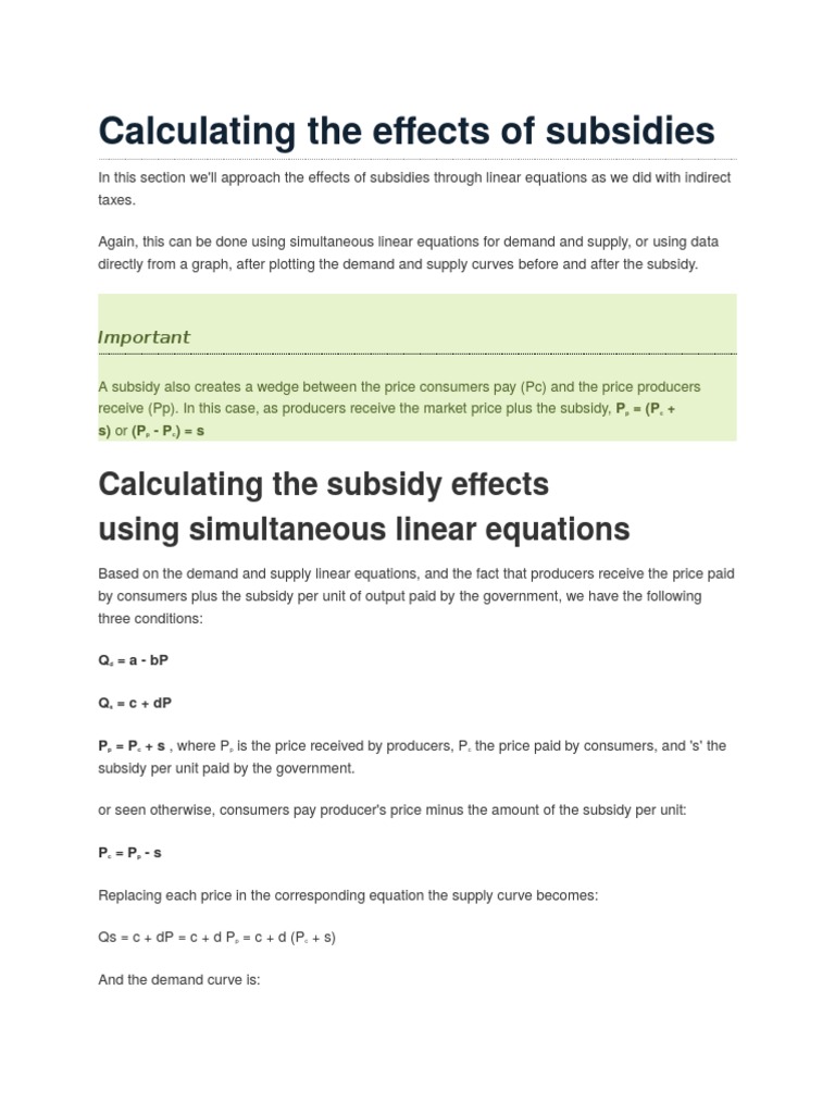 Calculating Subsidy Effects and Equilibrium | PDF | Supply And Demand ...