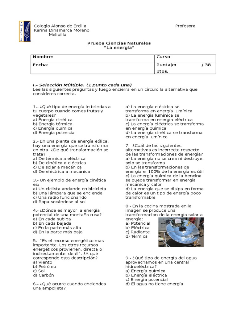 Prueba Energía | PDF | Tecnología energética | Combustibles
