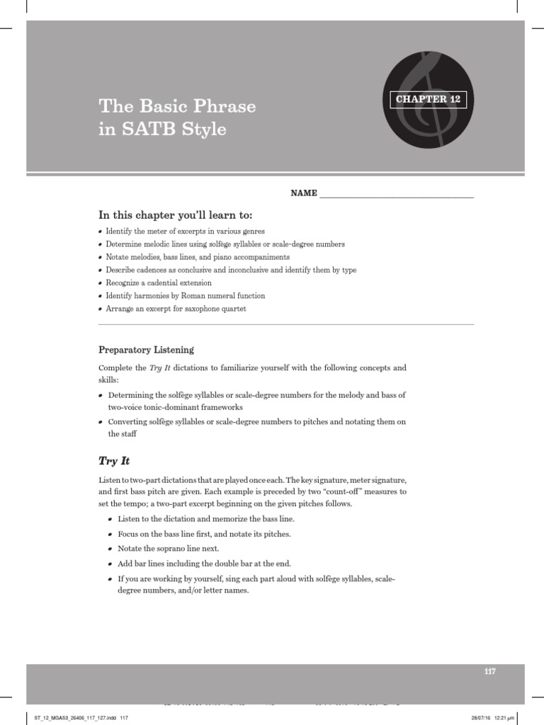 Analyzing SATB Phrases and Cadences | PDF | Musical Notation | Clef