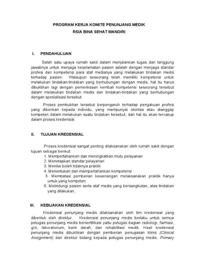 Program Kerja Komite Penunjang Medik | PDF