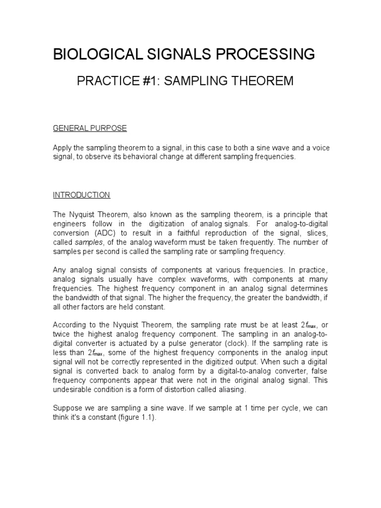Biological Signals Processing: Practice #1: Sampling Theorem | PDF | Sampling (Signal Processing ...