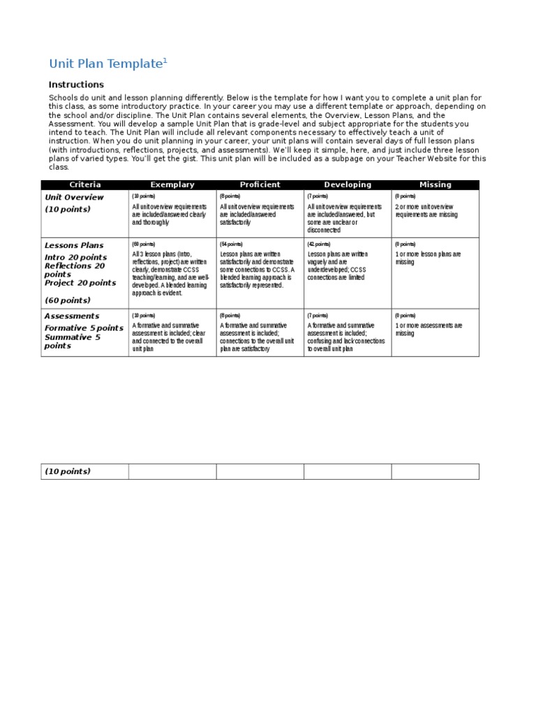 Unit Plan Template: Instructions | PDF | Educational Assessment ...