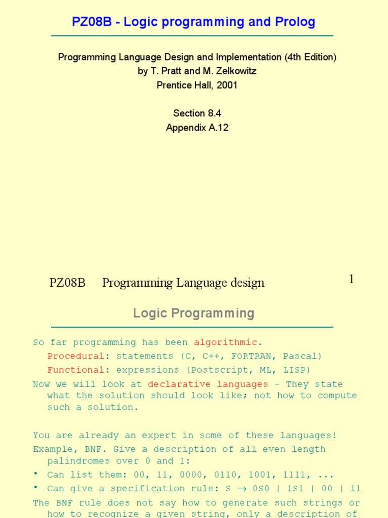 PZ08B - Logic Programming and Prolog | PDF | Theoretical Computer Science | Computer Programming